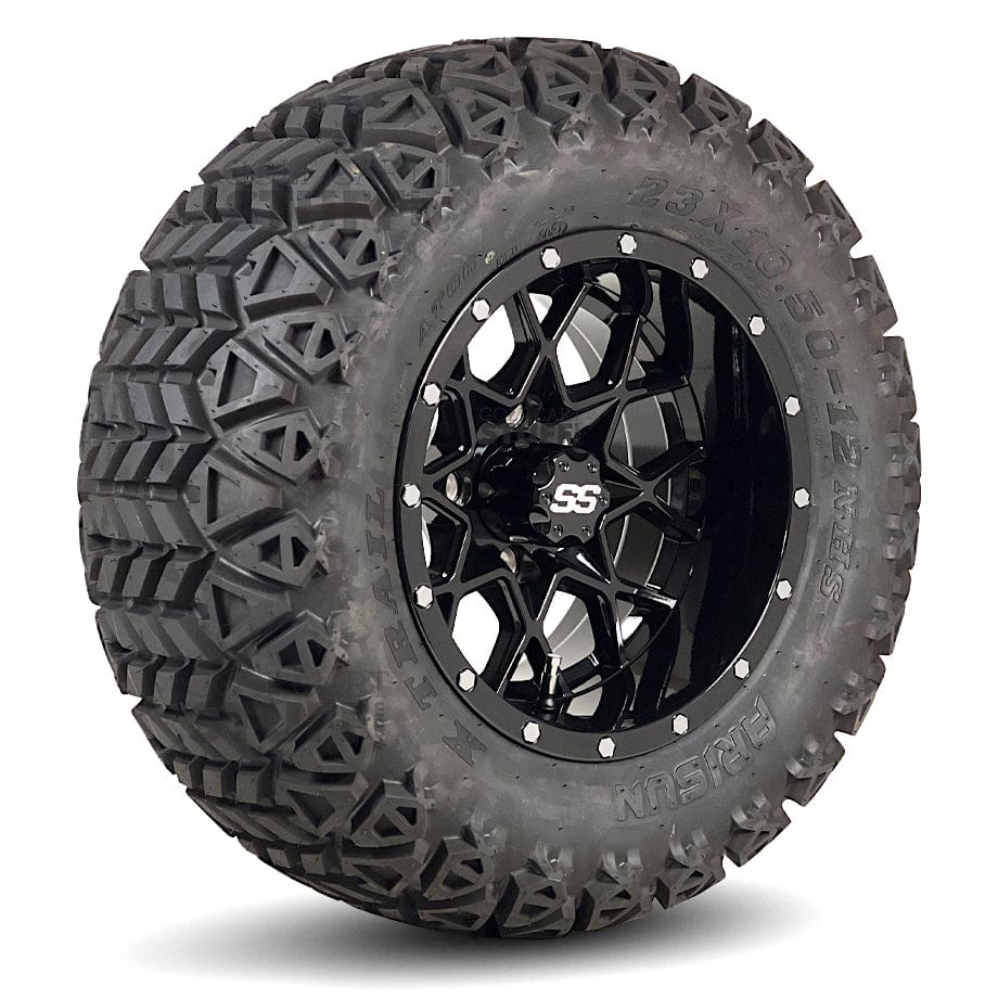 12" Matrix SS Wheels in Gloss Black Finish and 23" All-Terrain Off-Roa ...