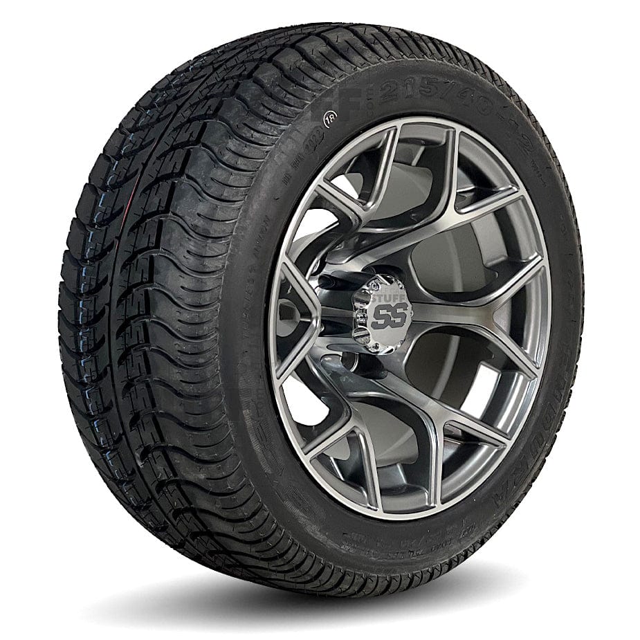 12" Rally Gunmetal Golf Cart Wheels and DOT Approved Street Turf Tires ...