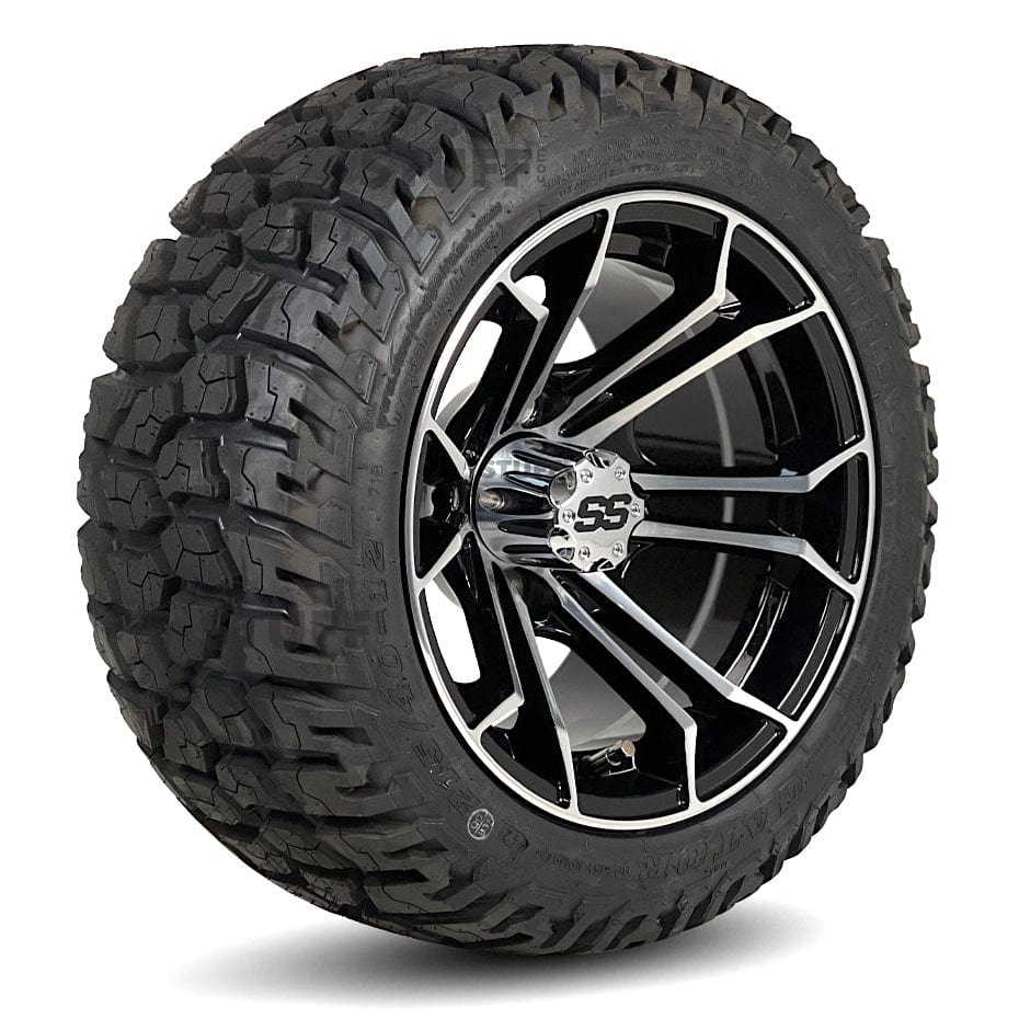 12" Spyder Black/Machined Golf Cart Wheels and All Terrain Tires Combo ...