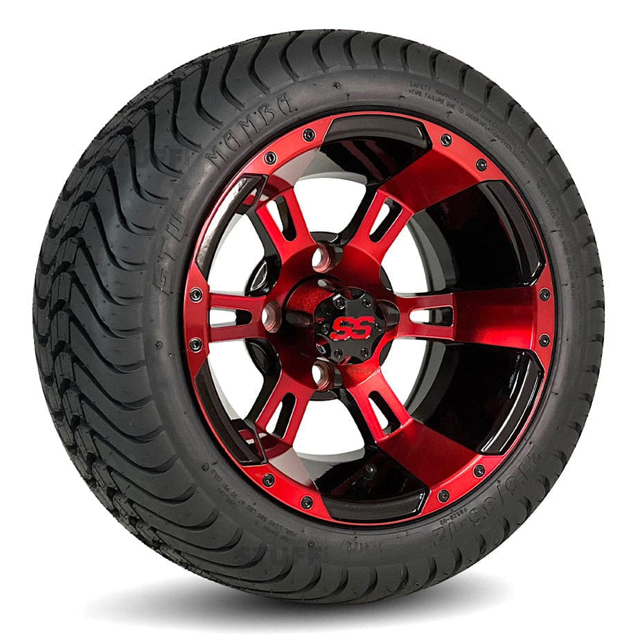 12" Stallion Ruby Red & Black Aluminum GCS™ Colorway Golf Cart Wheels ...