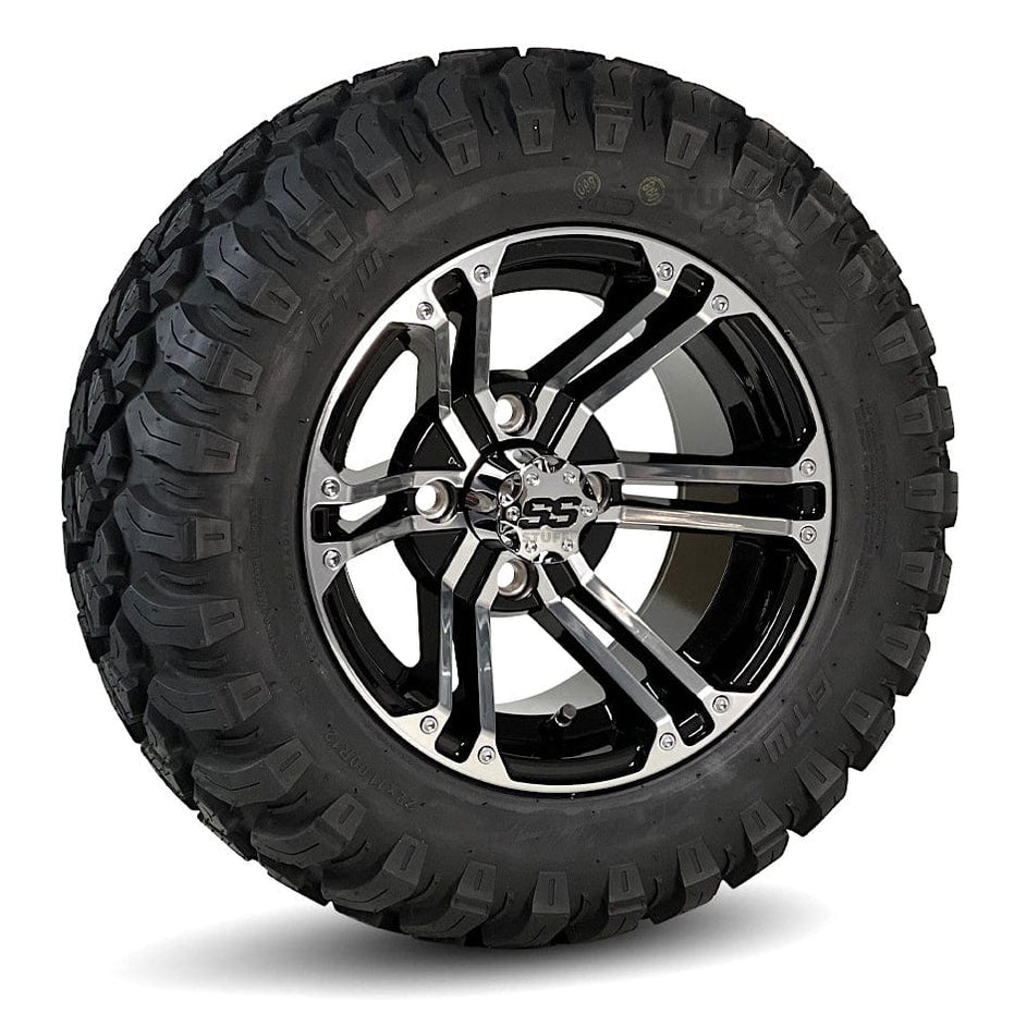 12" Terminator Black/Machined Golf Cart Wheels and All Terrain/Off Roa ...