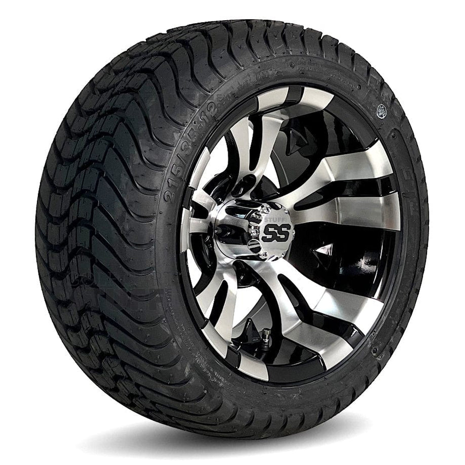 12" Vampire Black/Machined Aluminum Golf Cart Wheels and 215/35-12 Low ...