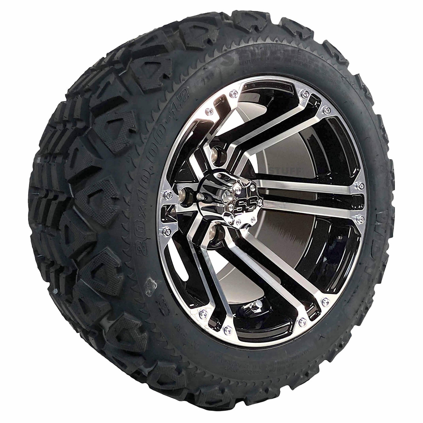 12" Terminator Black/Machined Golf Cart Wheels and All Terrain/Off Roa ...