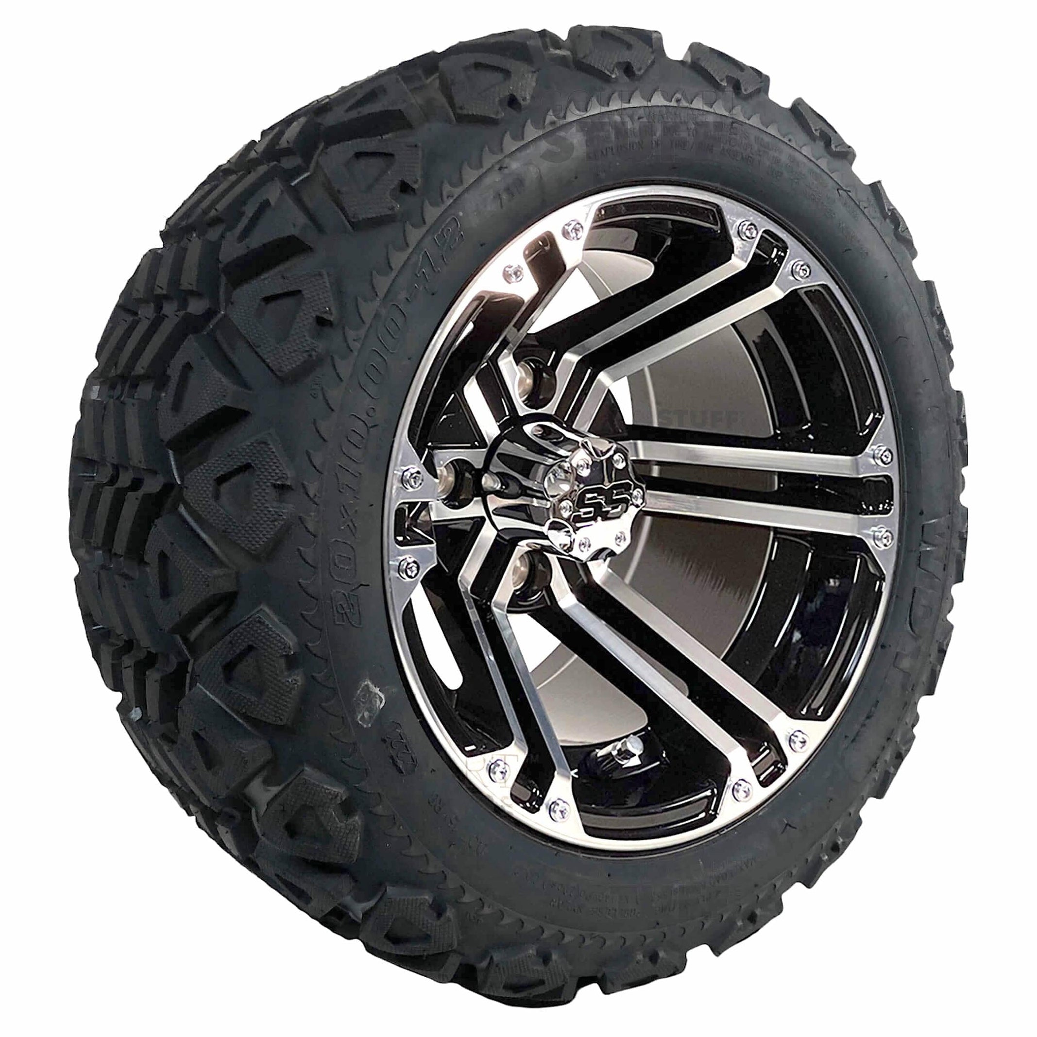12" Terminator Black/Machined Golf Cart Wheels and All Terrain/Off Roa ...