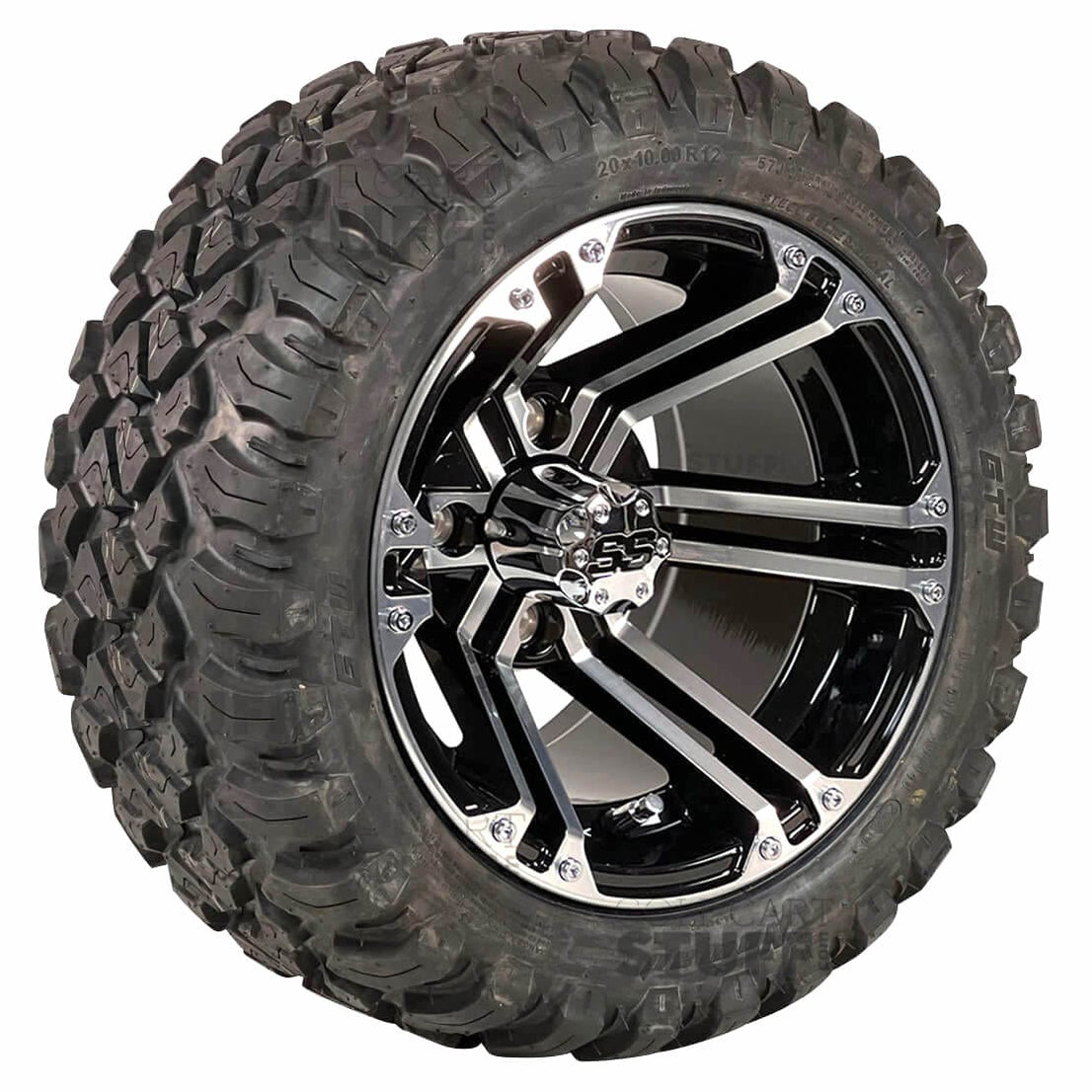 12" Terminator Black/Machined Golf Cart Wheels and All Terrain/Off Roa ...