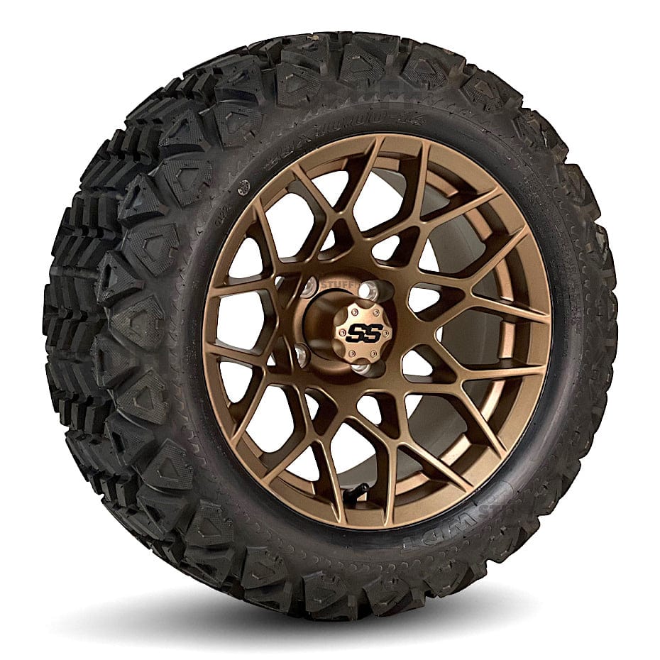 14" Apex Matte Bronze Golf Cart Wheels and All Terrain / Off-Road Tire ...