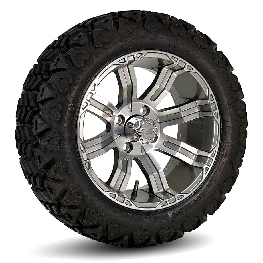 14" Caliber Gunmetal/Machined Golf Cart Wheels and 23" Golf Cart Tires ...