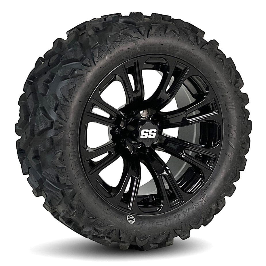 14" Voodoo Gloss Black Golf Cart Wheels and 23" Tall All Terrain/Off-R ...