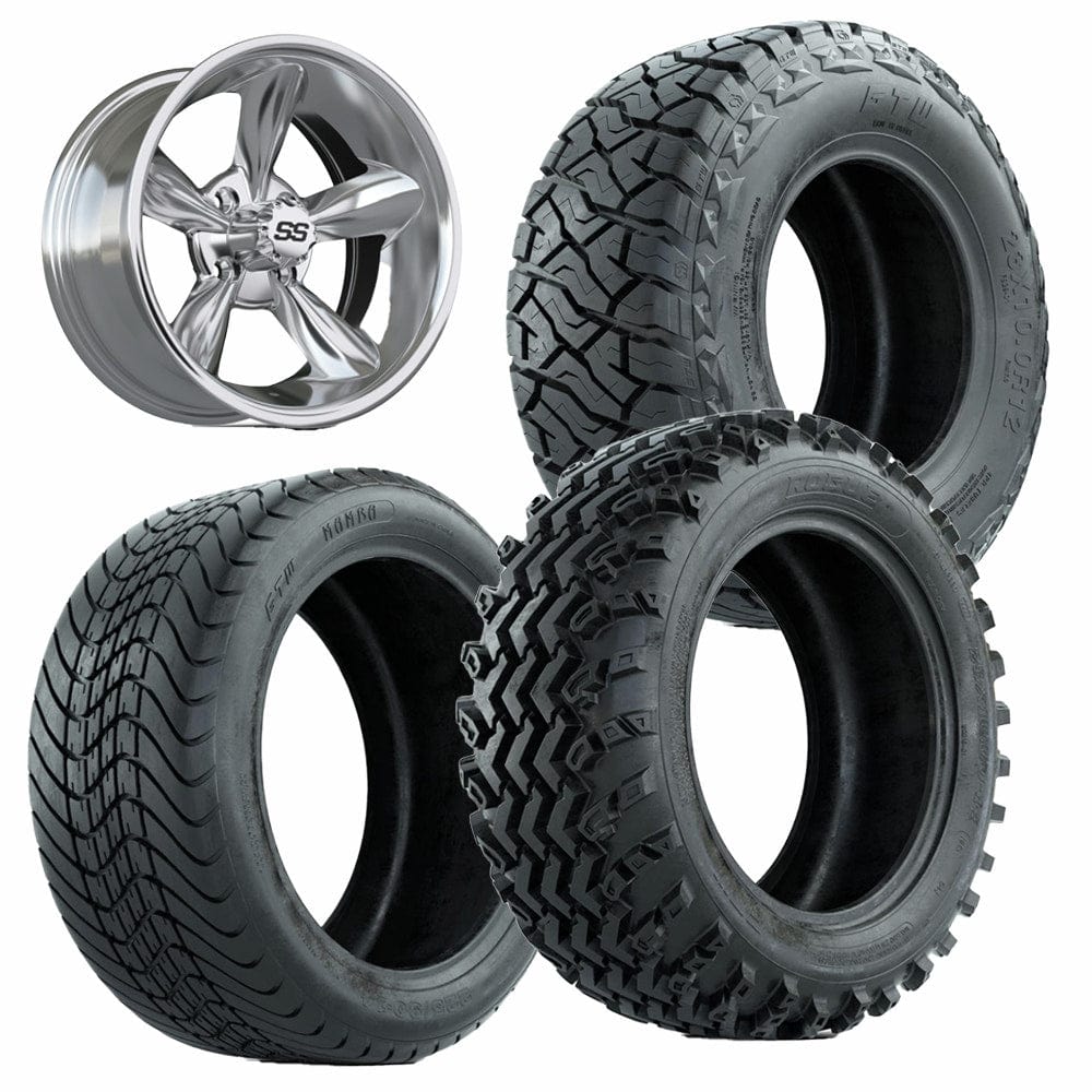 14" Godfather Chrome Golf Cart Wheels and Golf Cart Tires Combo - Set ...