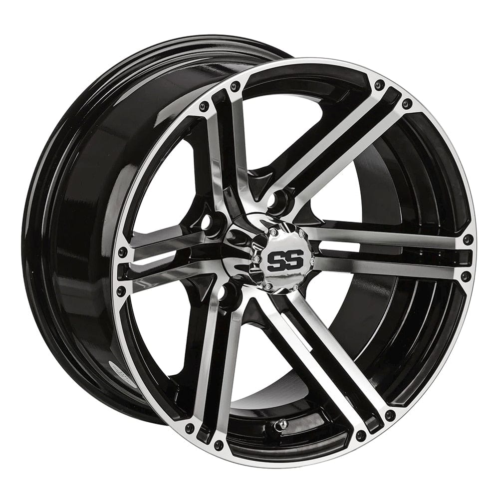 15" Terminator Gloss Black & Machined Golf Cart Wheels - 15"x6" ET-25 ...