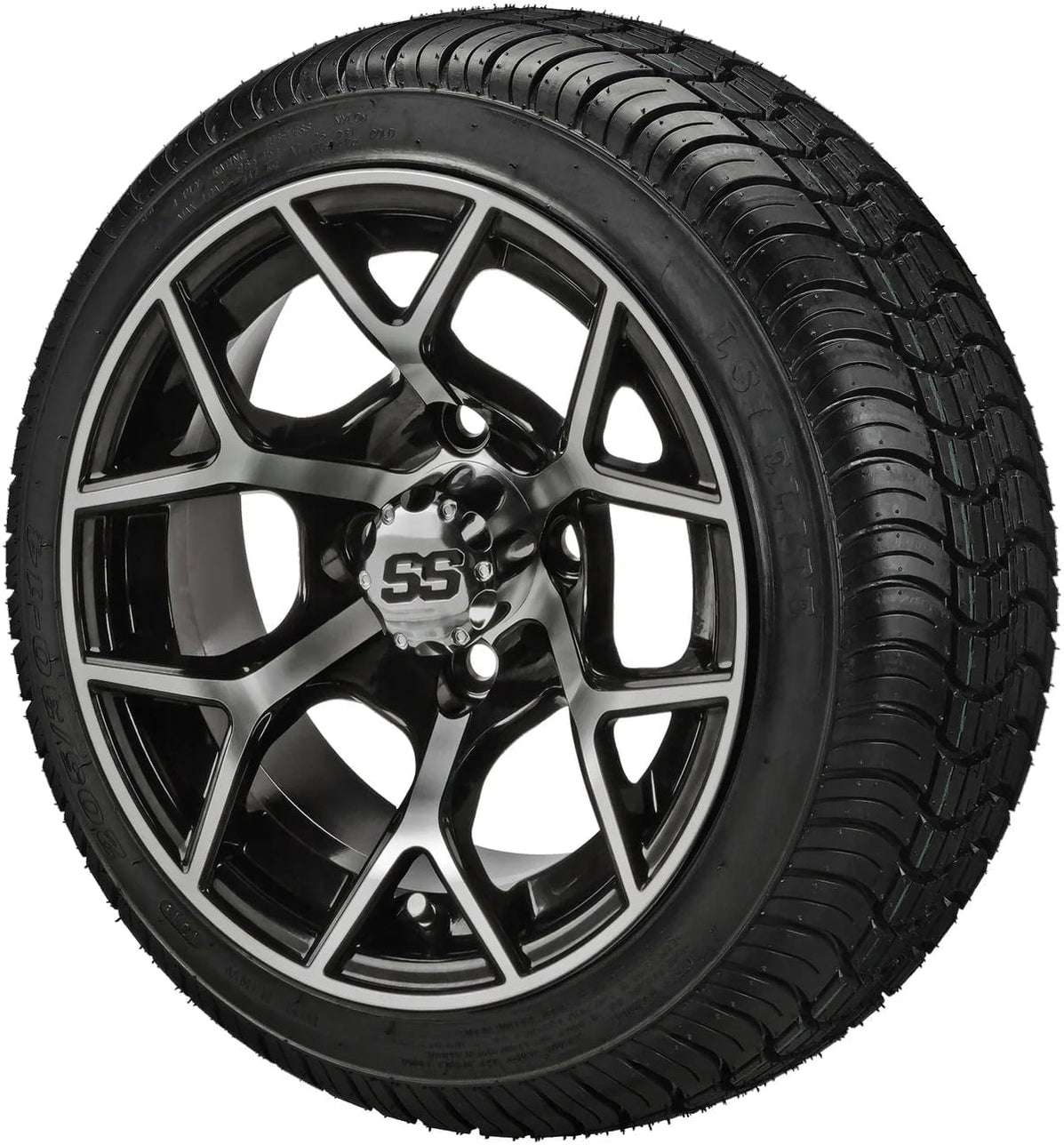 14" Rally Black/Machined Golf Cart Wheels and Golf Cart Tires Combo ...