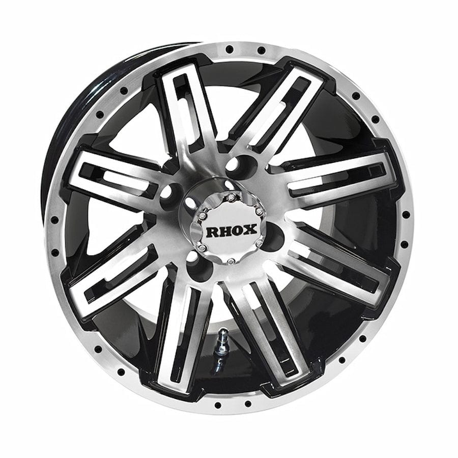 12" RX265 Black/Machined Golf Cart Wheel | RHOX® — GOLFCARTSTUFF.COM™