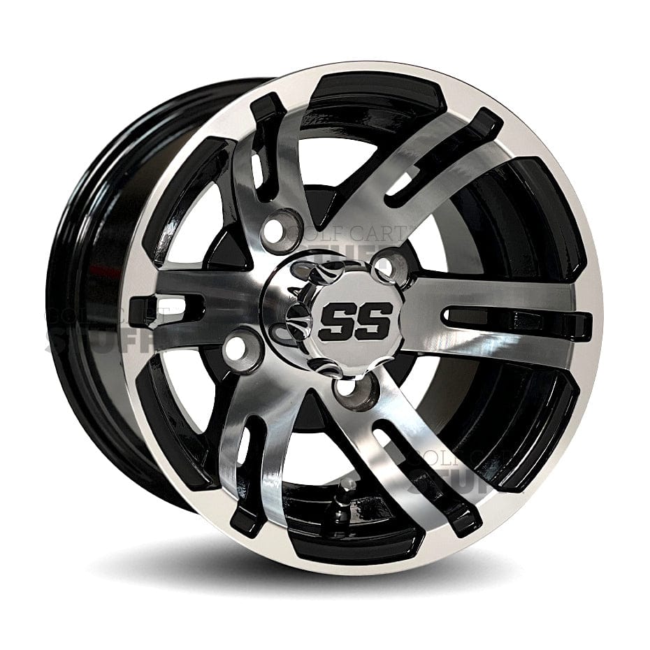 10" Bulldog Black/Machined Golf Cart Wheels - 10"x7" ET-15 Offset ...