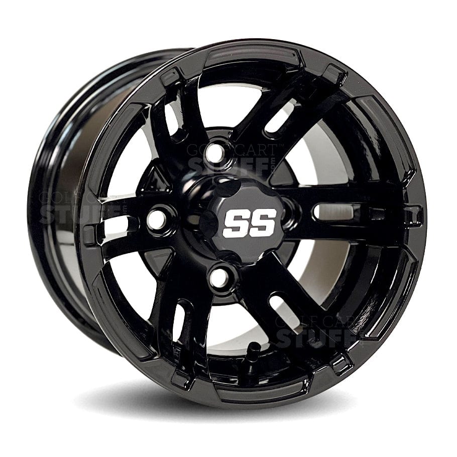 10" Bulldog Gloss Black Golf Cart Wheels - 10"x7" ET-15 Offset ...