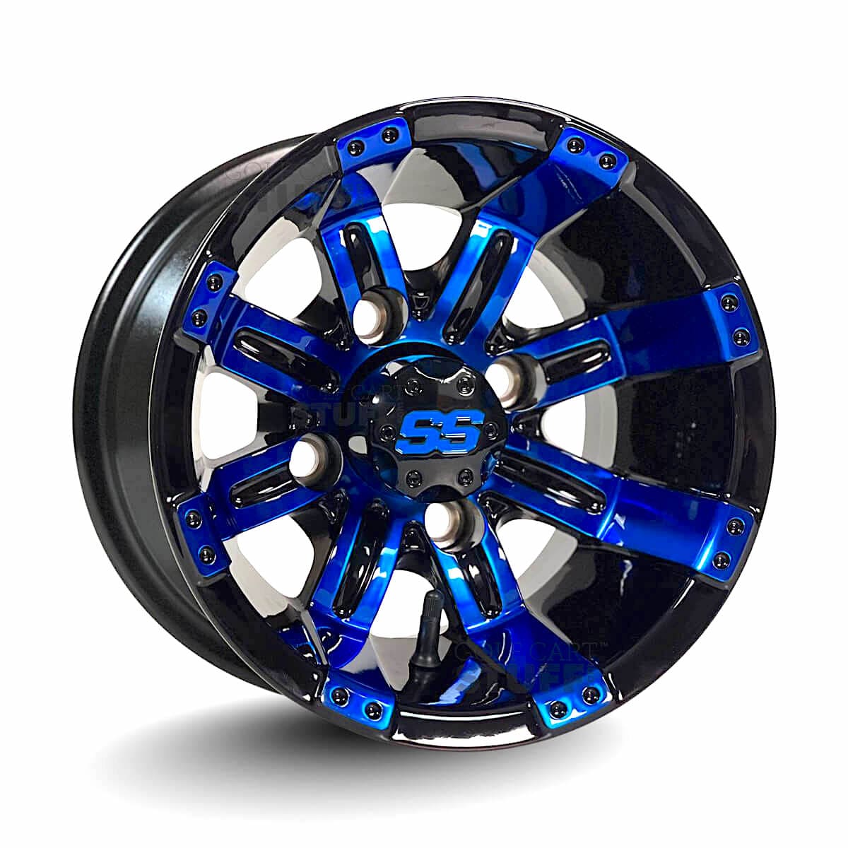 10" Tempest Black & Electric Blue GCS™ Colorway Golf Cart Wheels - 10 ...