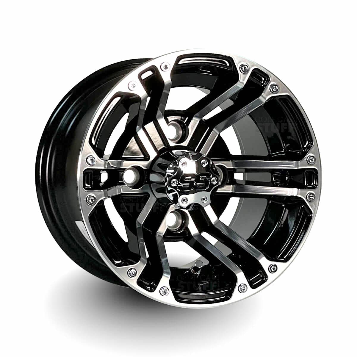 10" Terminator Black/Machined Golf Cart Wheels - 10"x7" ET-15 Offset ...