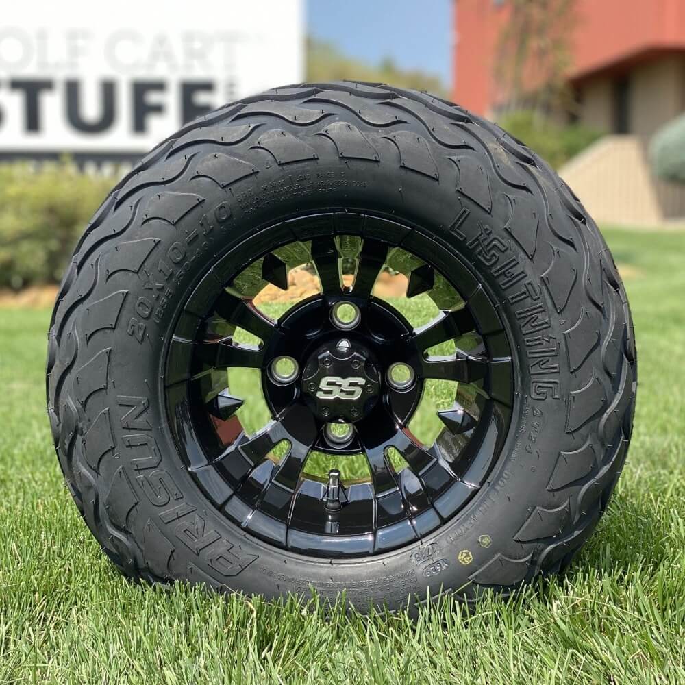 10" Vampire SS Wheels in Gloss Black Finish and 20" Arisun Lightning T ...