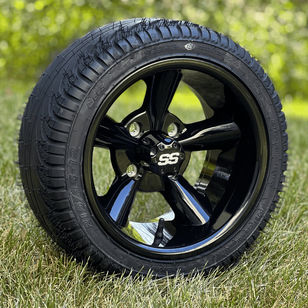 12" Godfather Gloss Black Golf Cart Wheels and DOT Approved Street Tur ...