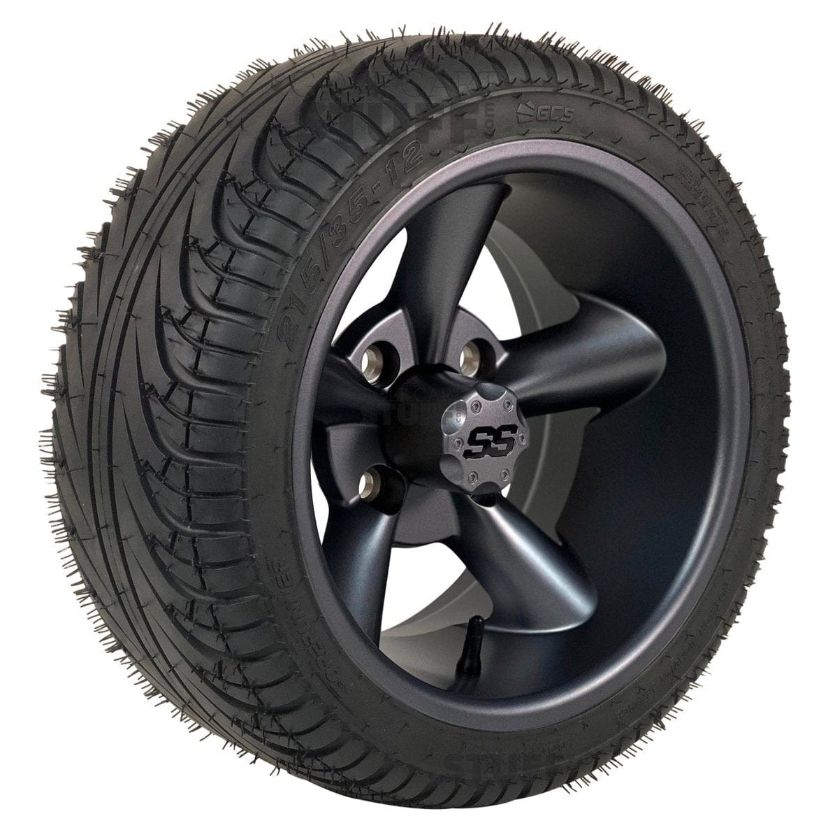 12" Godfather Matte Gunmetal Gray Golf Cart Wheels and DOT Approved St ...