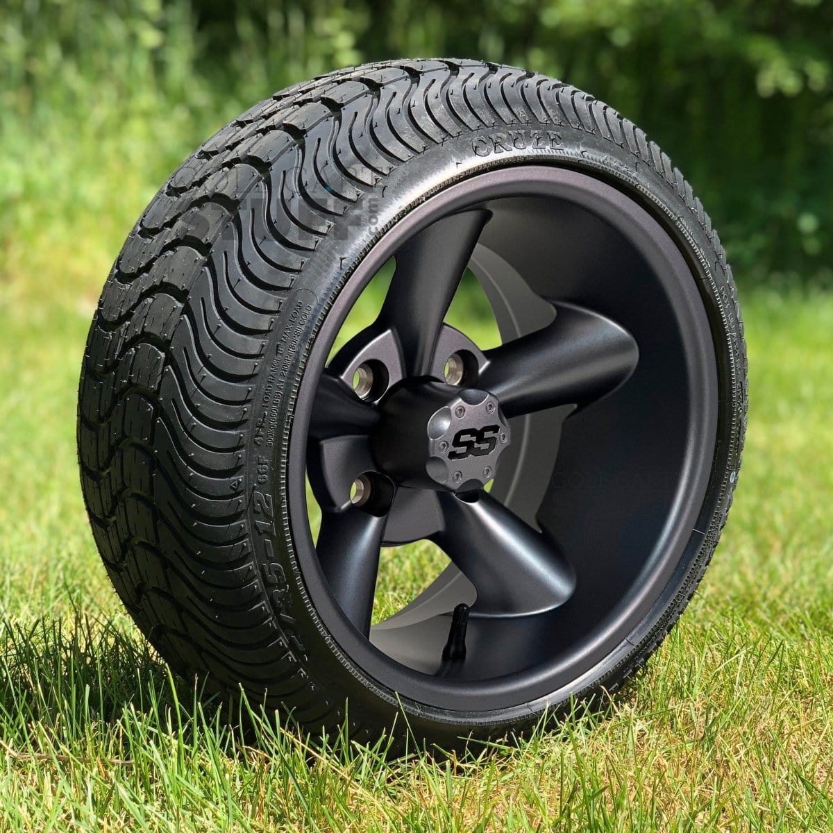 12" Godfather Matte Gunmetal Gray Golf Cart Wheels and DOT Approved St ...