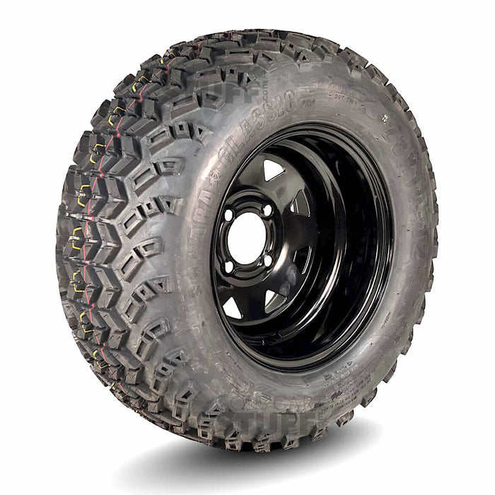 12" Black Steel Slotted Golf Cart Wheels (12"x7") and 23" Golf Cart Ti ...