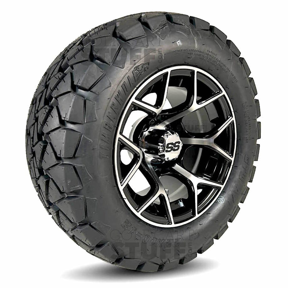 12" Spyder Black/Machined Golf Cart Wheels and All Terrain Tires Combo ...