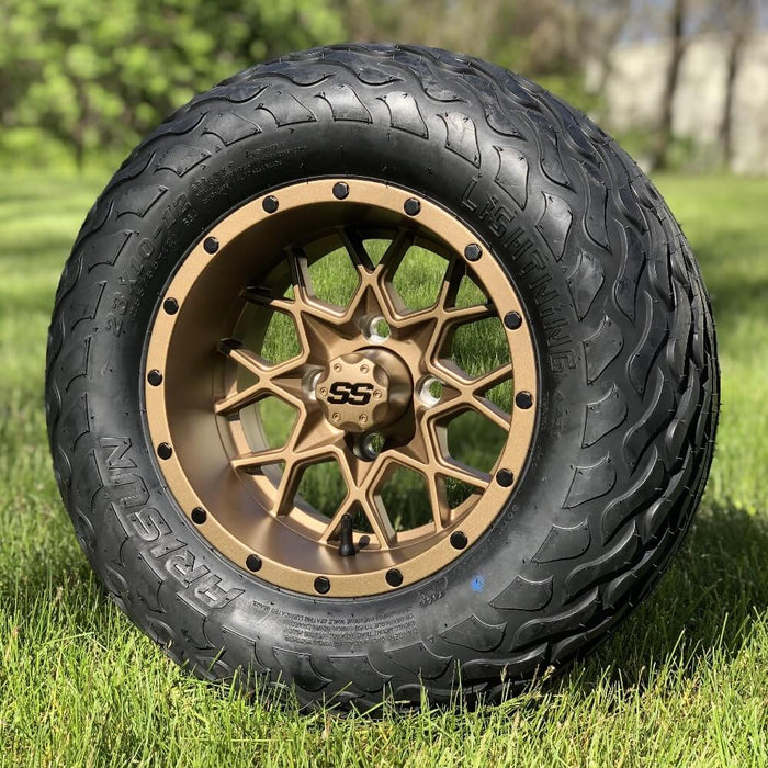 12" Matrix Matte Bronze Aluminum SS Golf Cart Wheels and 23" ARISUN Li ...