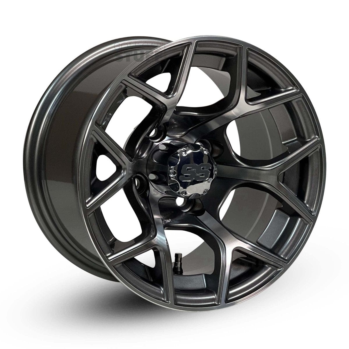 12" Rally Gunmetal Gray & Machined Golf Cart Wheels - 12"x7" ET-25 Off ...