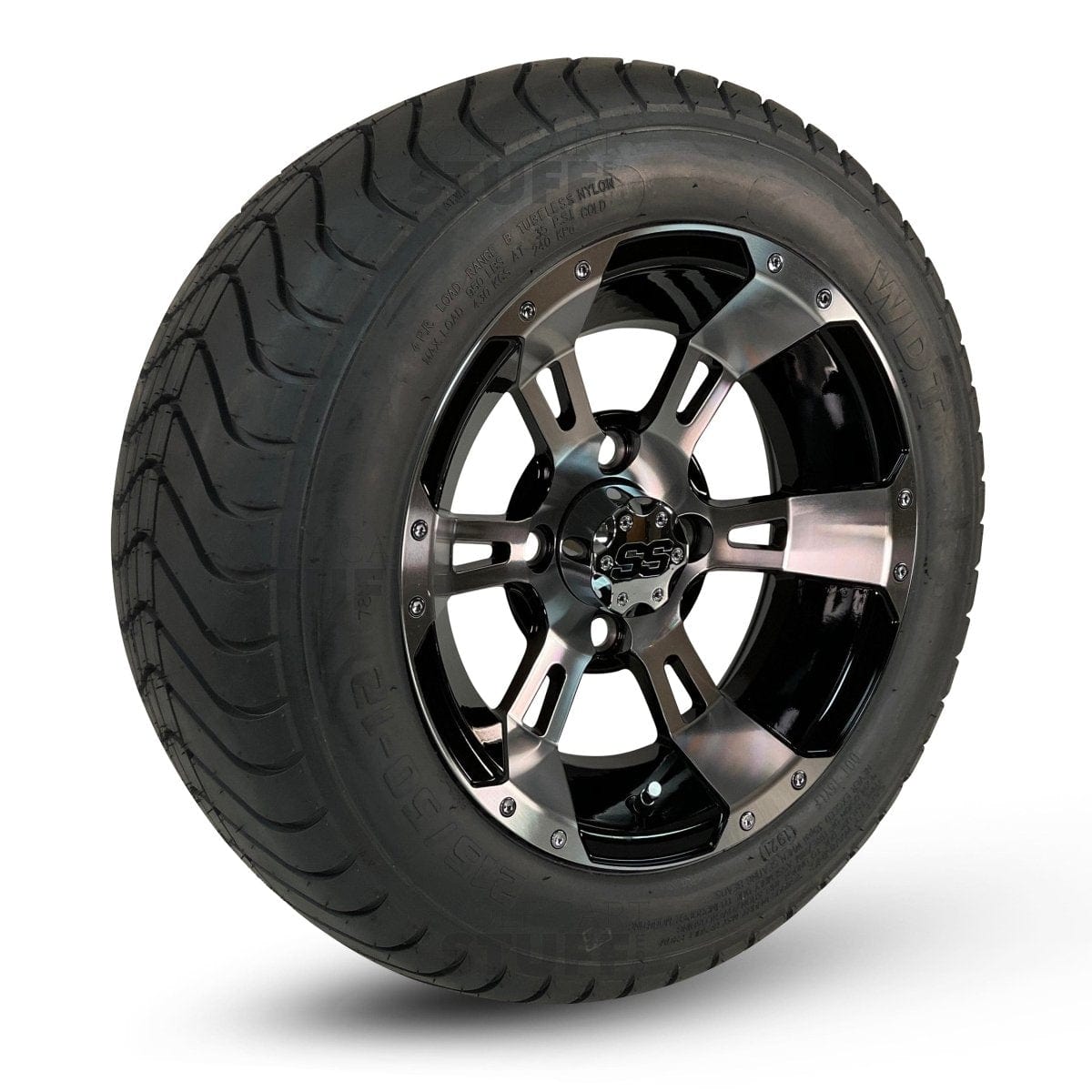 12" Stallion Black & Machined Aluminum Golf Cart Wheels and 215/50-12 ...