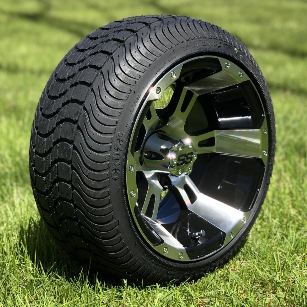 12" Stallion Black/Machined Aluminum SS Golf Cart Wheels and 215/35-12 ...