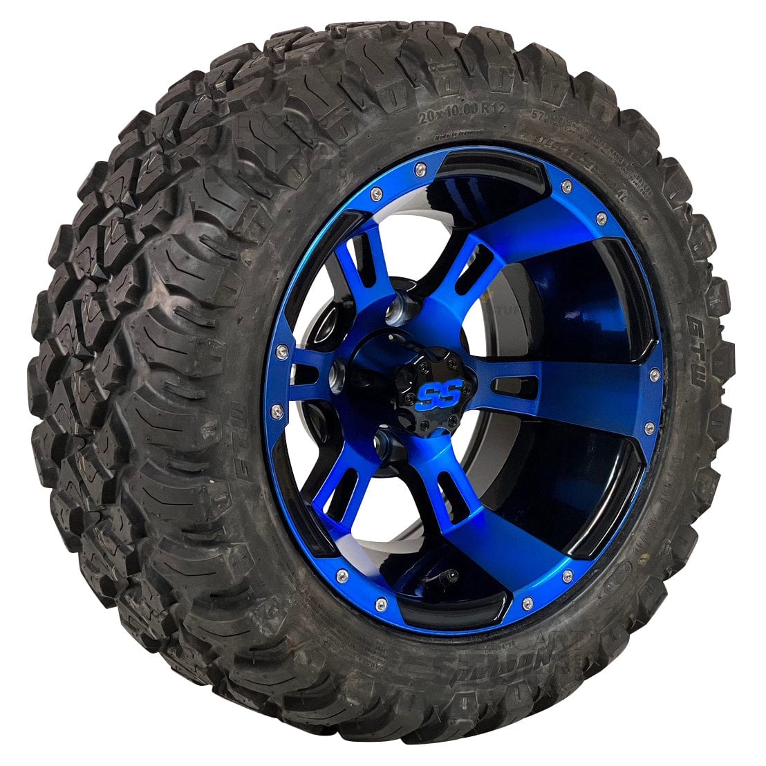 12" Stallion Electric Blue & Gloss Black Aluminum Golf Cart Wheels and ...