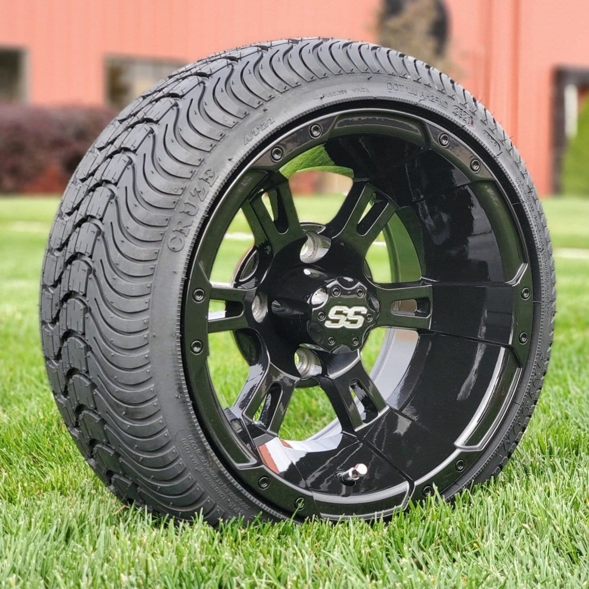 12" Stallion Gloss Black Aluminum Golf Cart Wheels and 215/35-12 Low-P ...