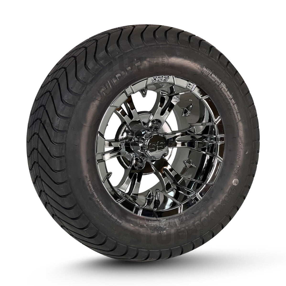 12" Vampire Chrome Golf Cart Wheels and DOT Approved Street Turf Tires ...
