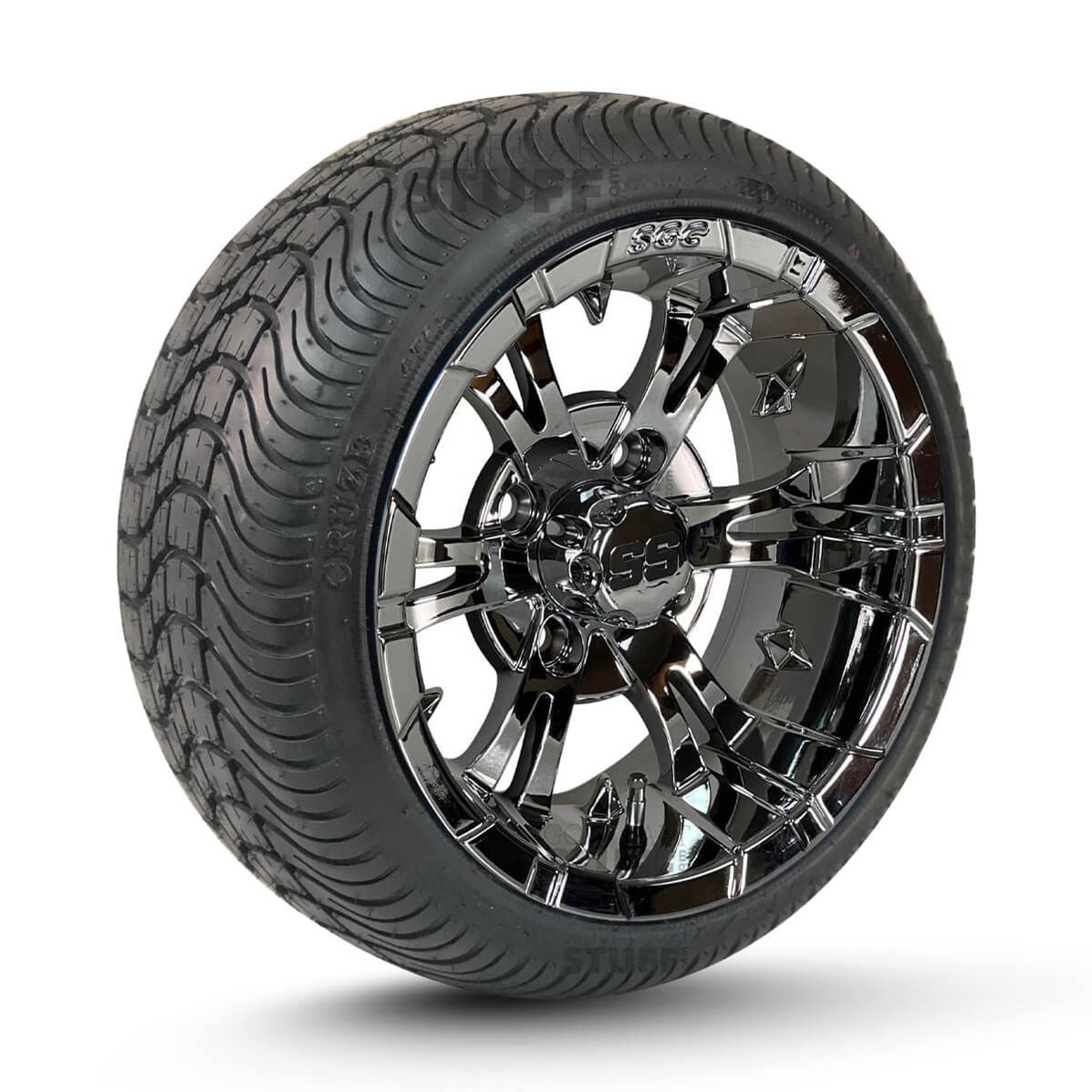 12" Vampire Chrome Golf Cart Wheels and DOT Approved Street Turf Tires ...
