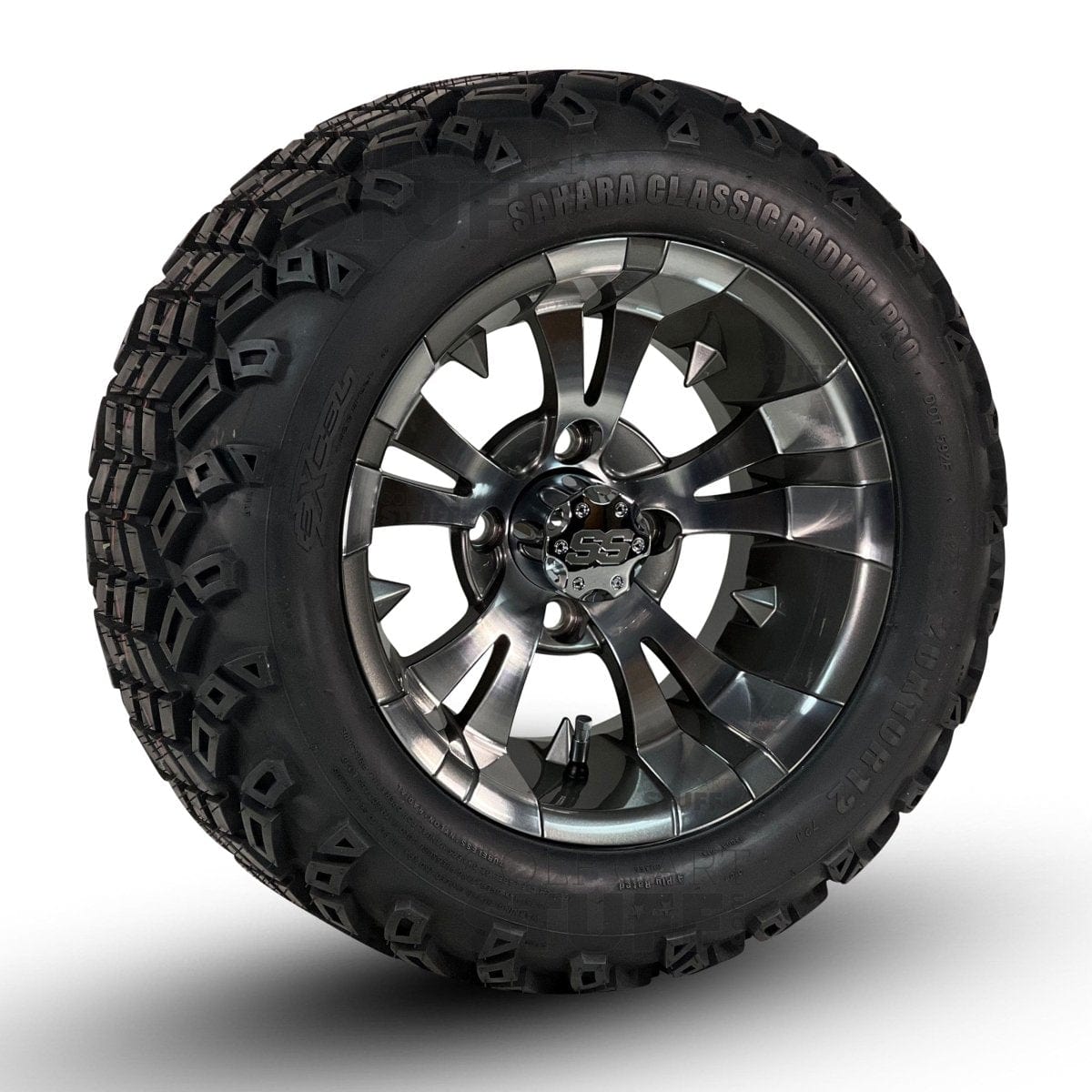 12" Vampire Gunmetal/Machined Aluminum Golf Cart Wheels and 20x10-12 W ...