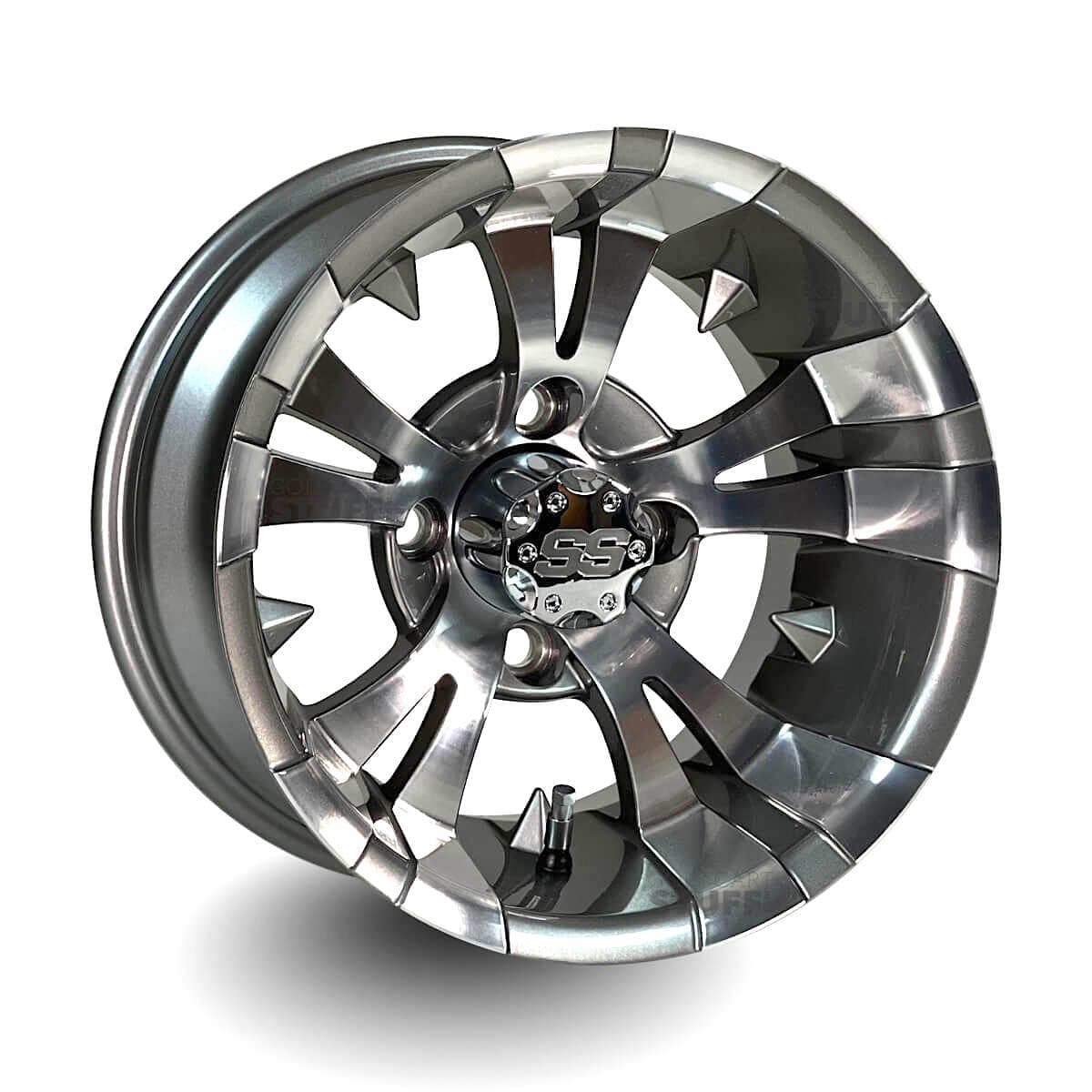12" Vampire Gunmetal/Machined Golf Cart Wheels - 12"x7" ET-25 Offset ...