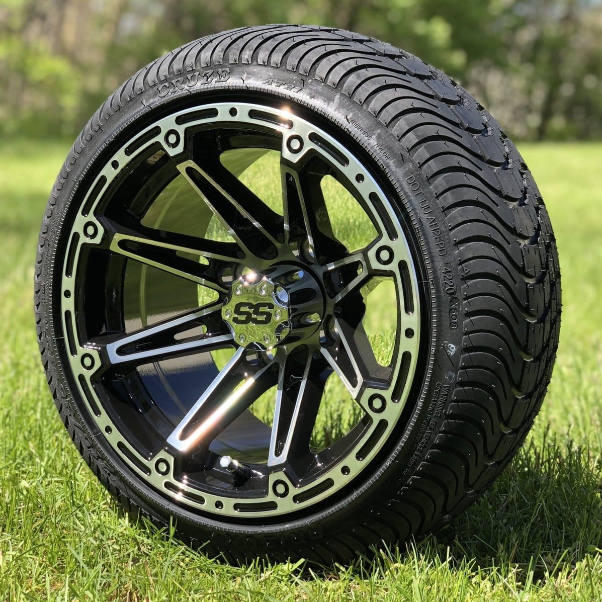 12" Volt Black/Machined Aluminum SS Golf Cart Wheels and 215/35-12 Low ...
