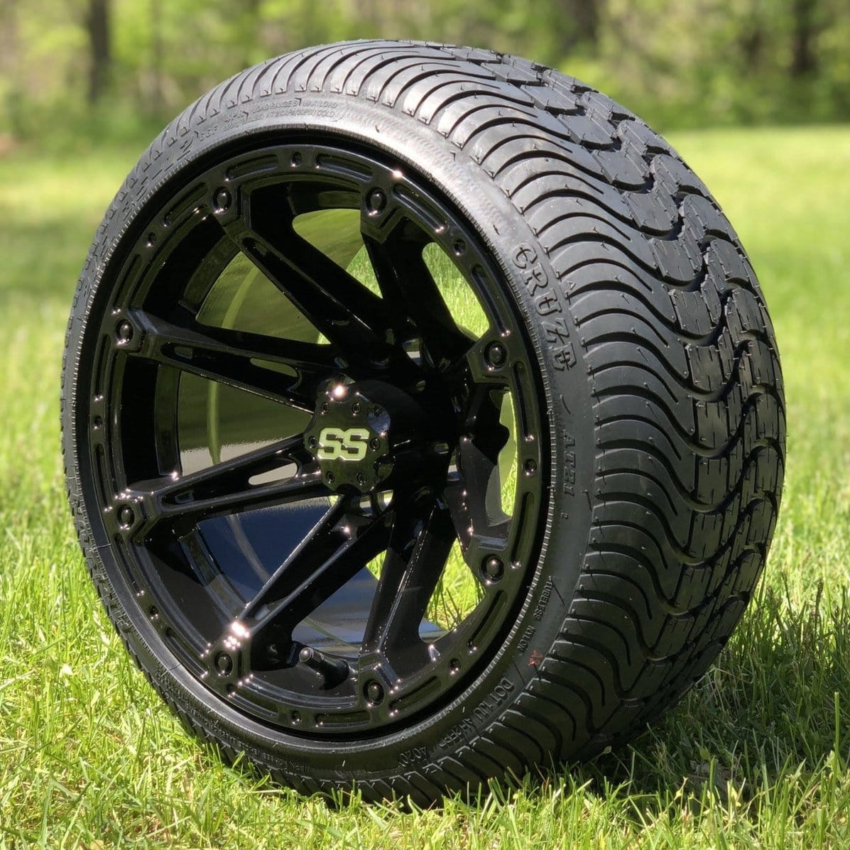 12" Volt Gloss Black Aluminum SS Golf Cart Wheels and 215/35-12 Low-Pr ...