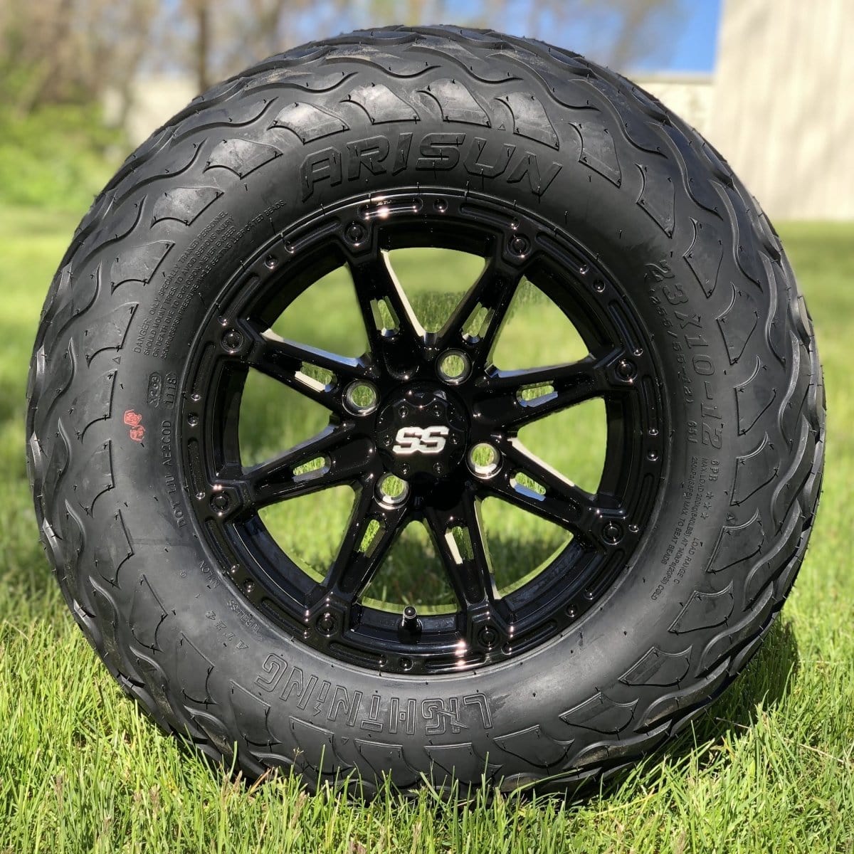12" Volt Gloss Black Aluminum SS Golf Cart Wheels and 23" ARISUN Light ...