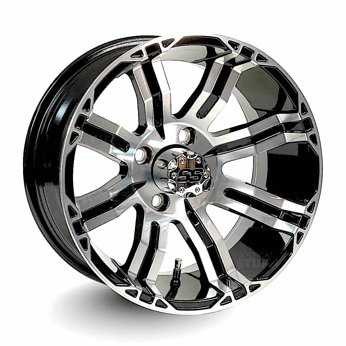 14" Caliber Black/Machined Aluminum Golf Cart Wheels - 14"x7" ET-15 Of ...