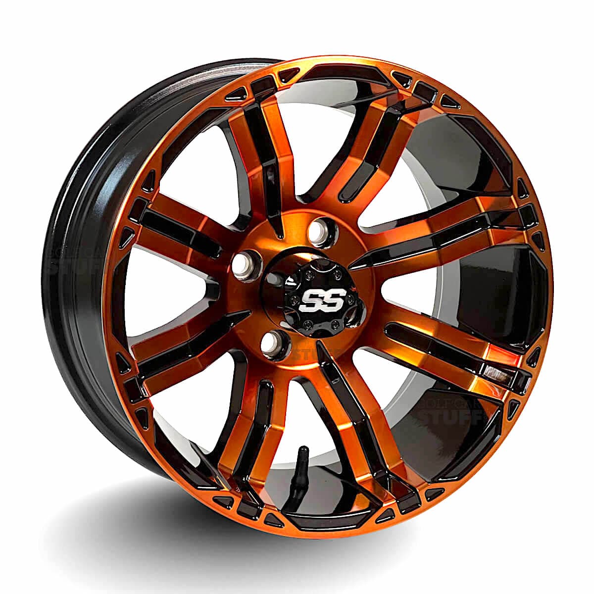 14" Caliber Citrus Orange/Black GCS™ Colorway Aluminum Golf Cart Wheel ...