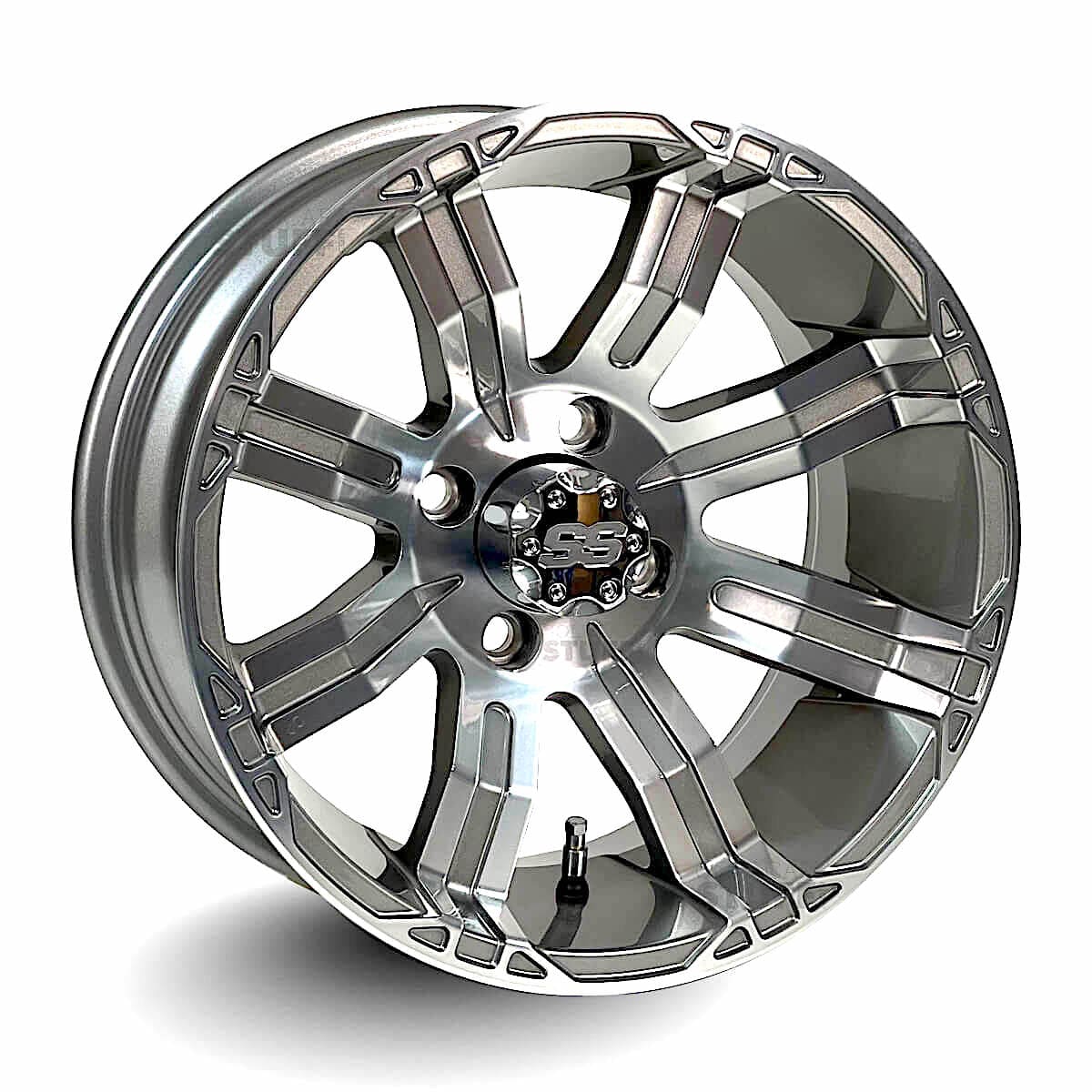 14" Caliber Gunmetal Gray & Machined Aluminum Golf Cart Wheels - 14"x7 ...