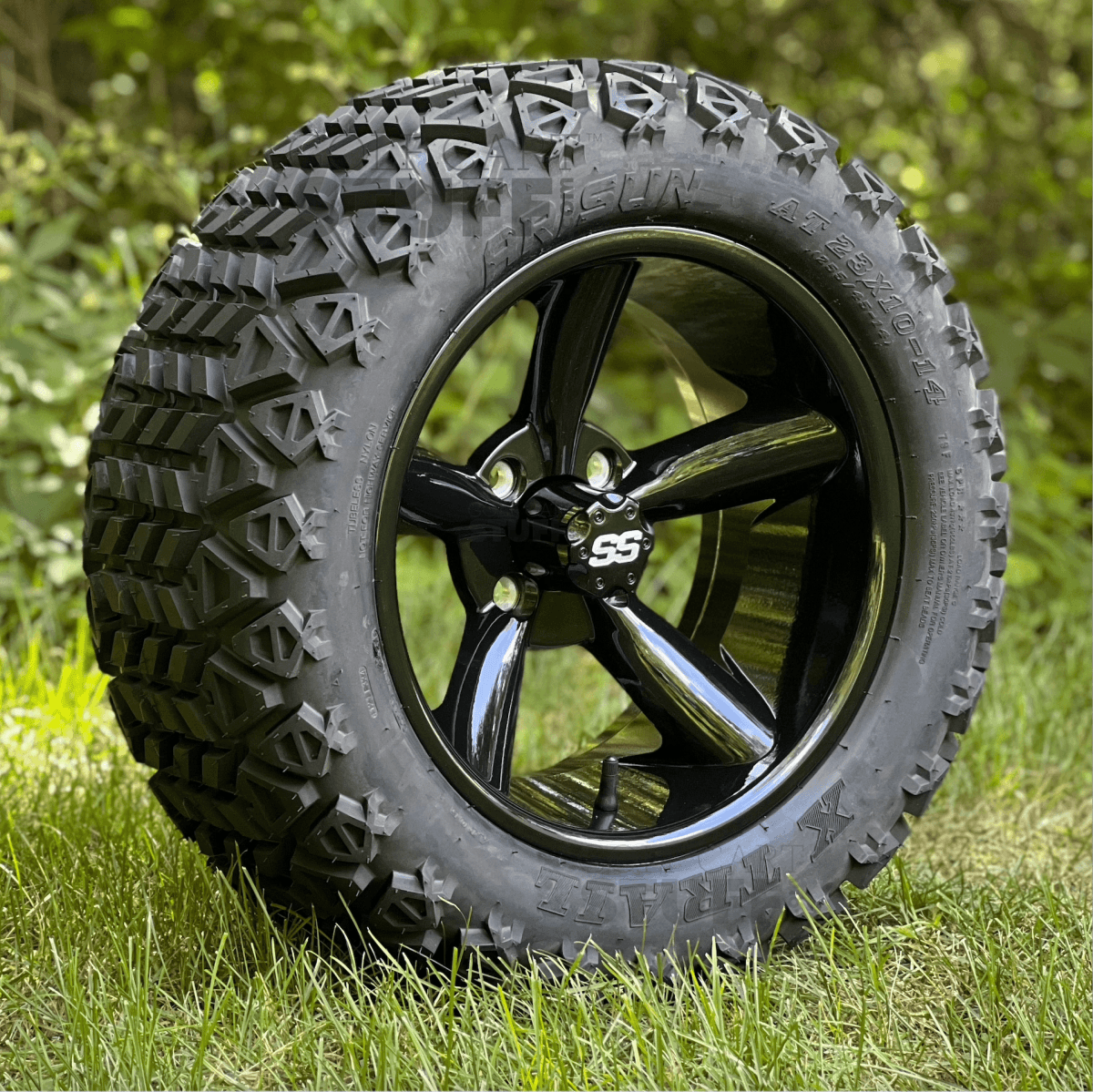 14" Godfather Gloss Black Aluminum Golf Cart Wheels and All Terrain Go ...