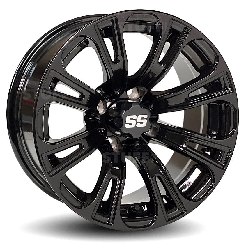 14" Voodoo Gloss Black Aluminum Golf Cart Wheels - 14"x7" ET-20 Offset ...