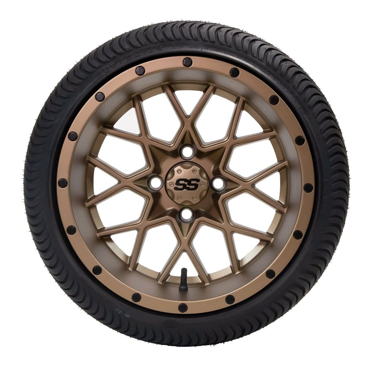 14" Matrix Matte Bronze Golf Cart Wheels and 205/30-14 Low-Profile Str ...