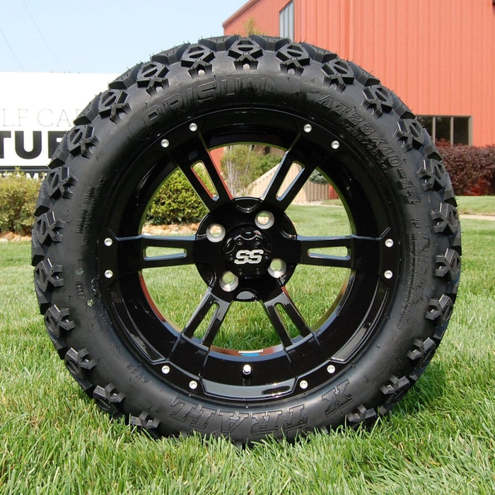 14" Stallion Gloss Black Wheels and 23x10-14 DOT All Terrain Tires Com ...