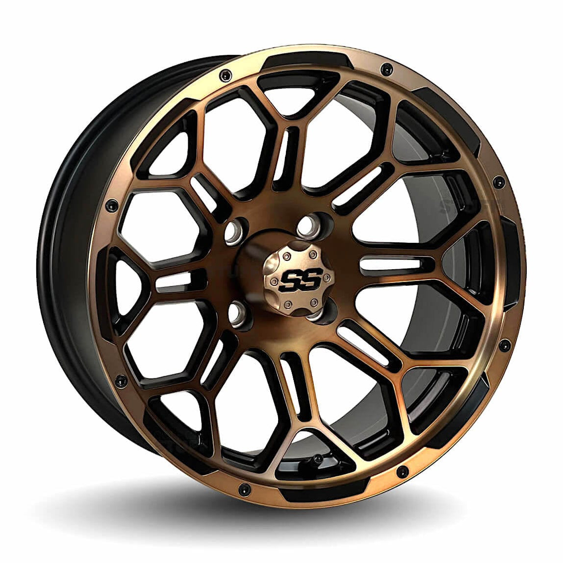 14" Stryker Matte Black & Radiant Bronze Golf Cart Wheels - 14"x7" ET ...