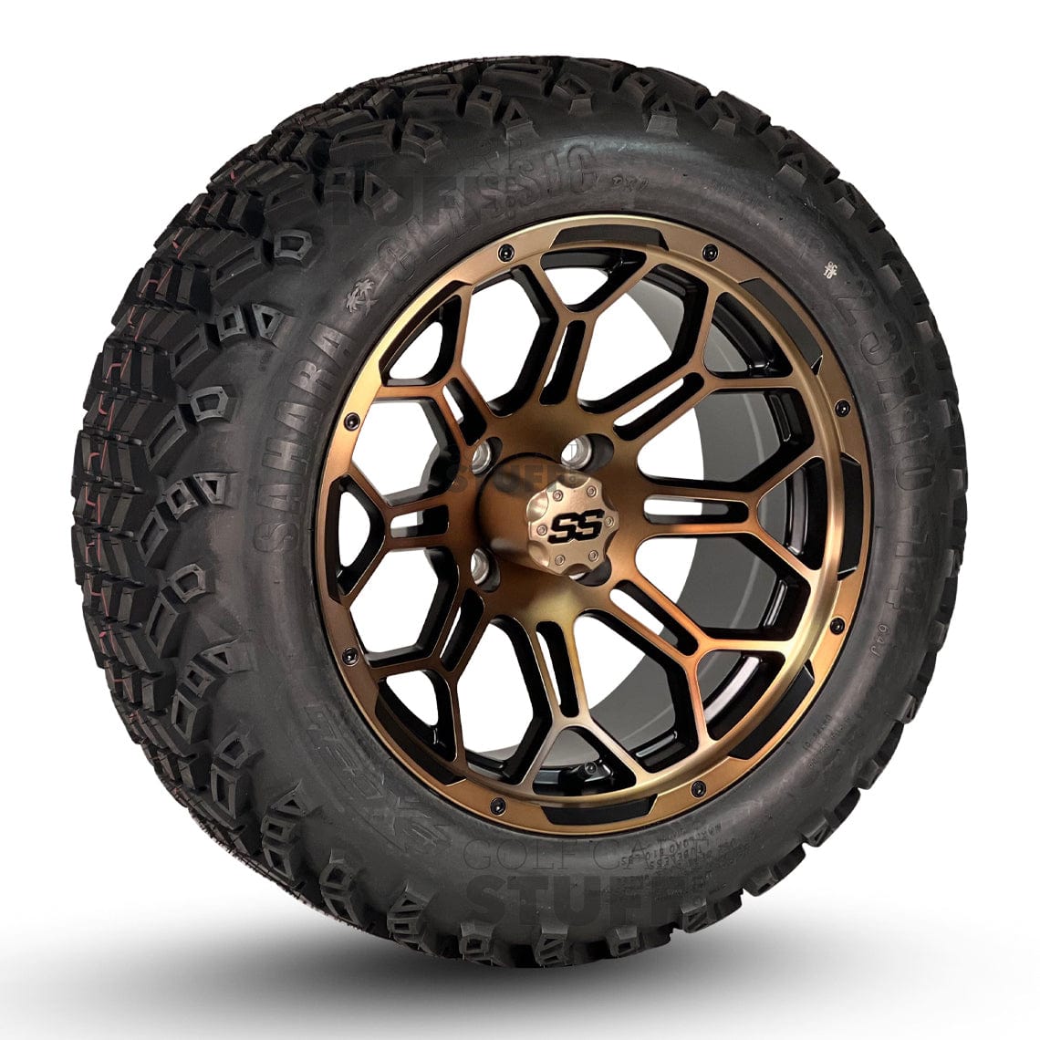 14" Stryker Matte Black/Radiant Bronze Golf Cart Wheels and 23" All Te ...