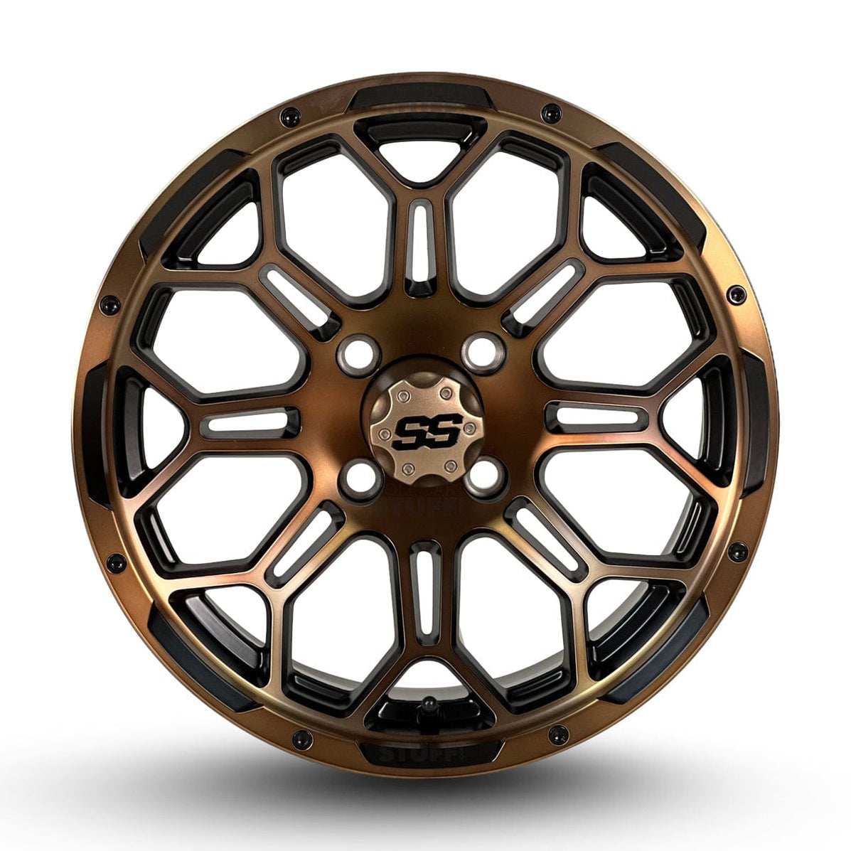 14" Stryker Matte Black/Radiant Bronze Golf Cart Wheels and 23" All Te ...