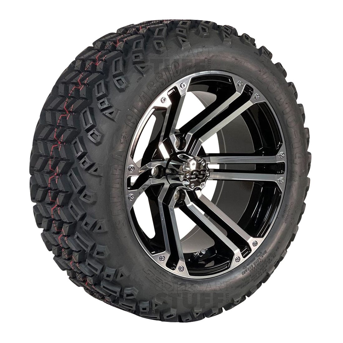 14" Terminator Black/Machined Aluminum Golf Cart Wheels and 23x10-14 E ...